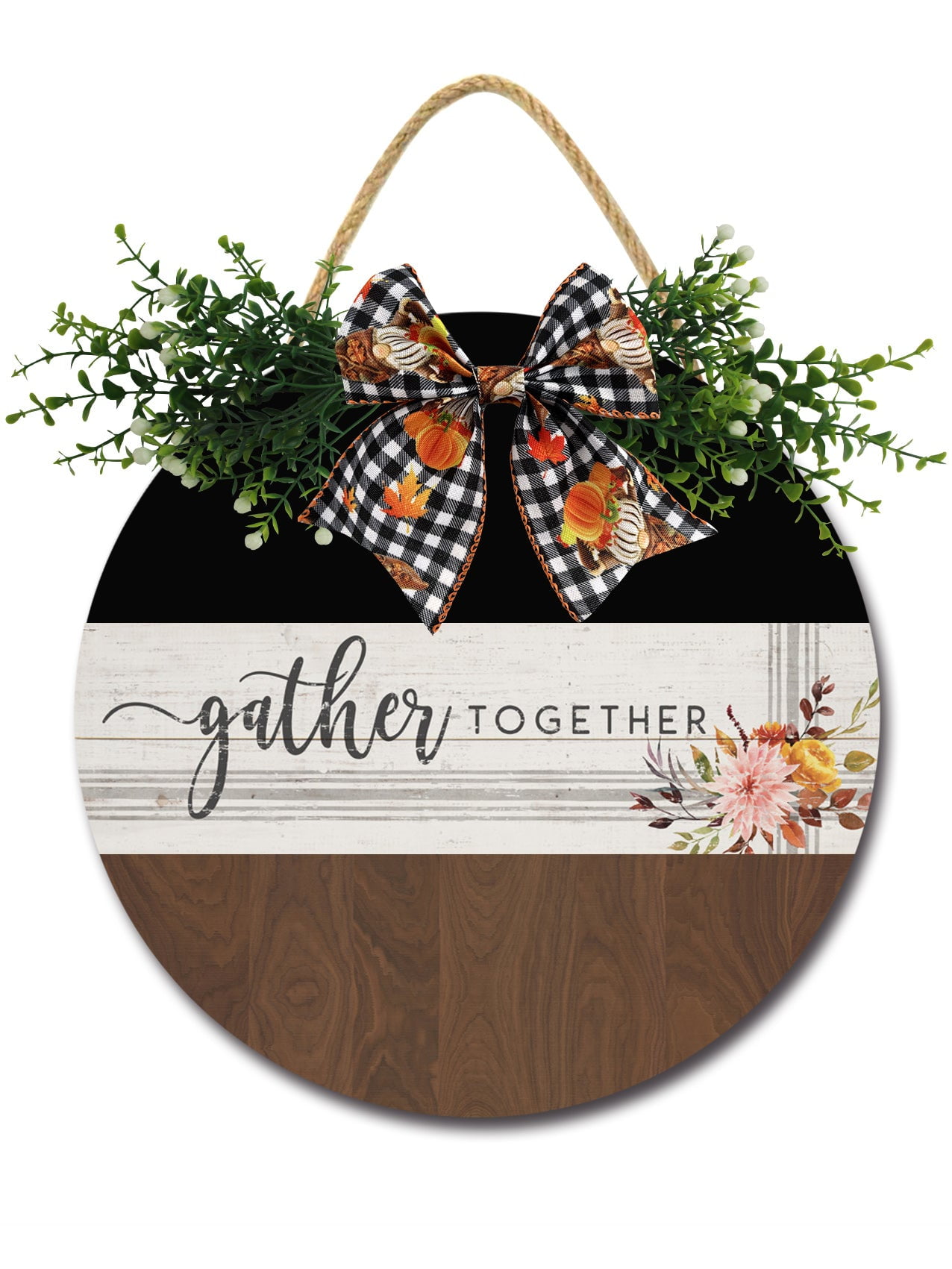 Gather Together Sign Front Door Porch Decorations, Round Rustic Wood ...