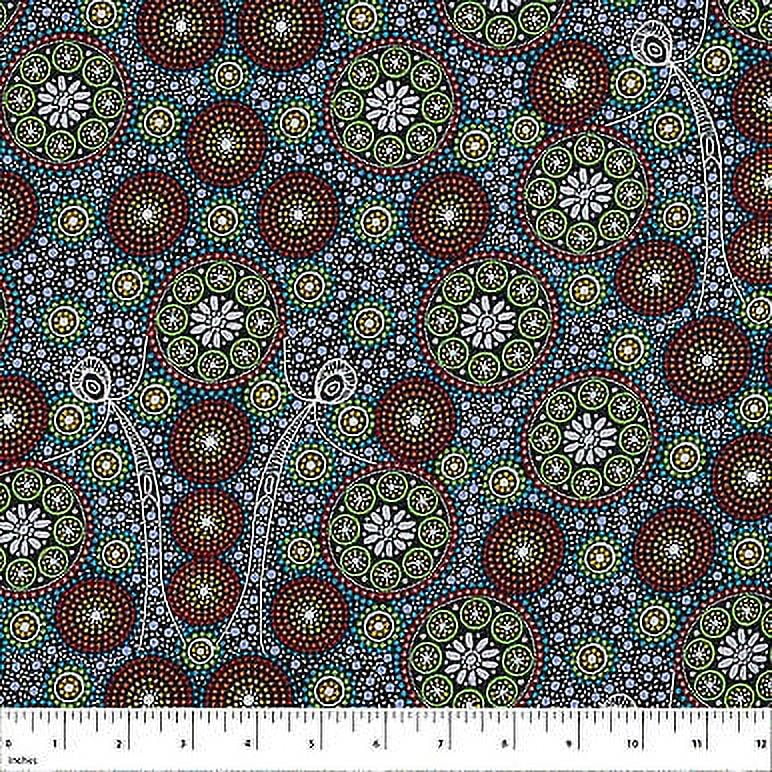 Gathering Bush Tucker Green Australian Aboriginal Cotton Fabric by M S ...