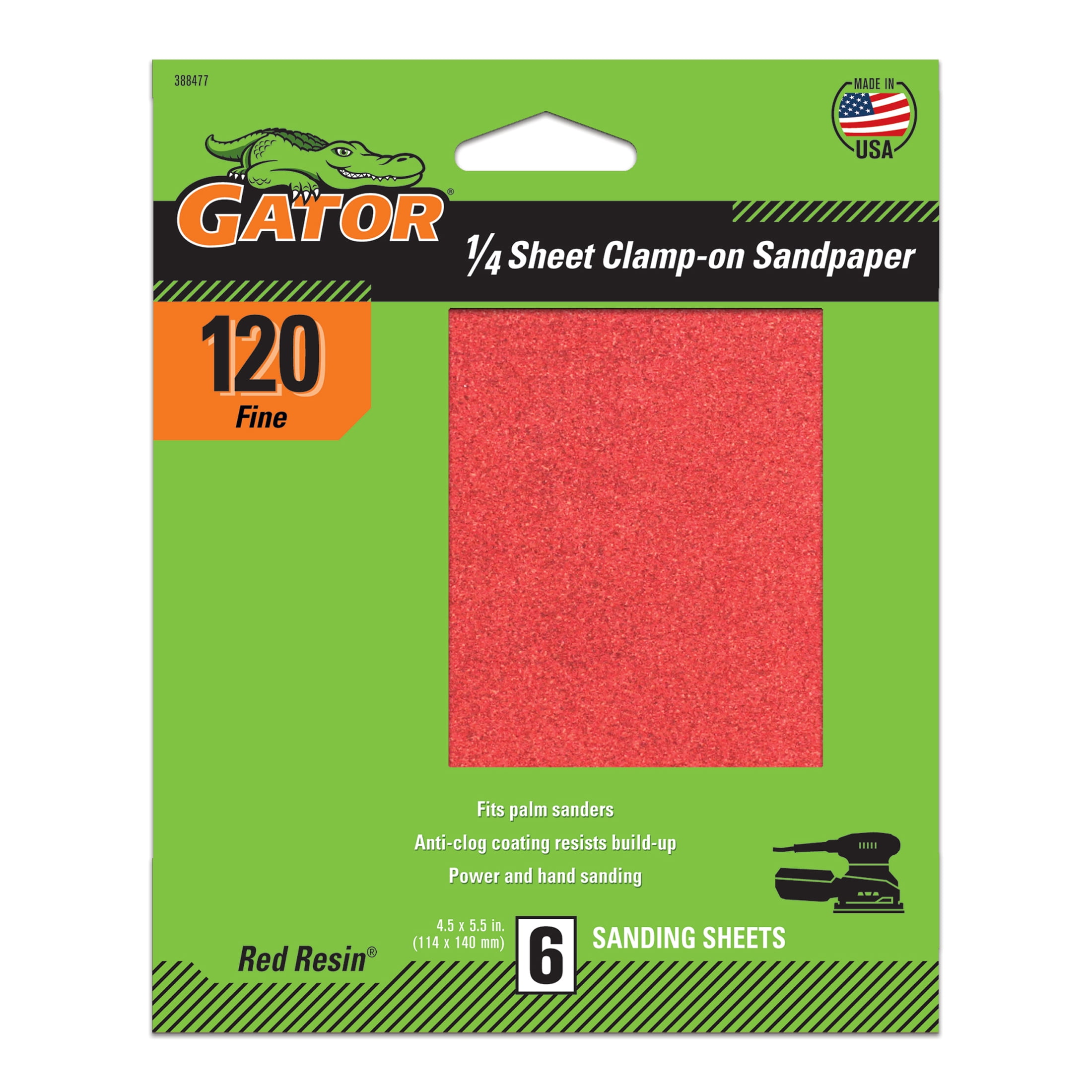 Gator 1 4 in 120 Grit Red Resin Sandpaper 6 Pack