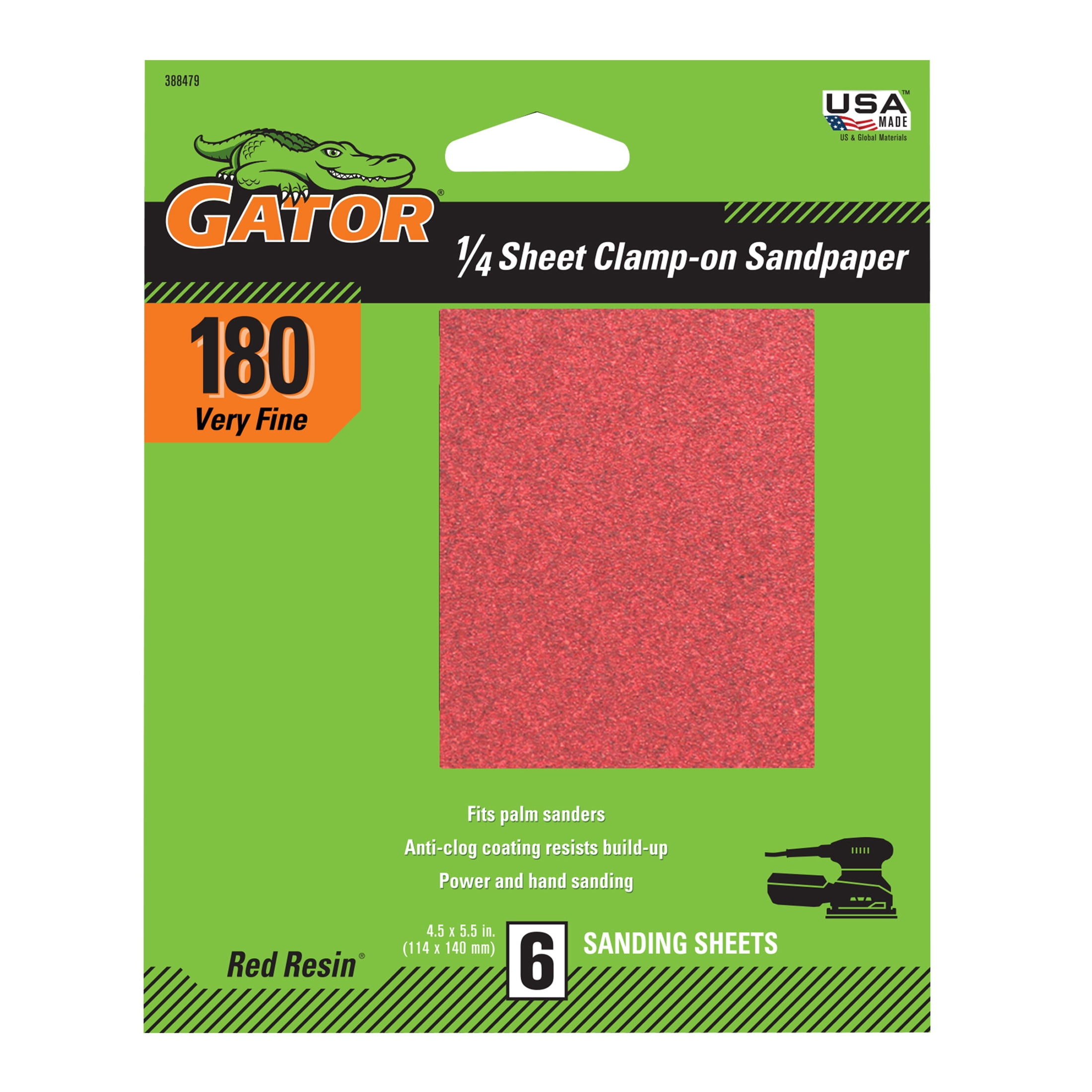Gator 1/4 in 180 Grit Red Resin Sandpaper, 6 Pack - Walmart.com