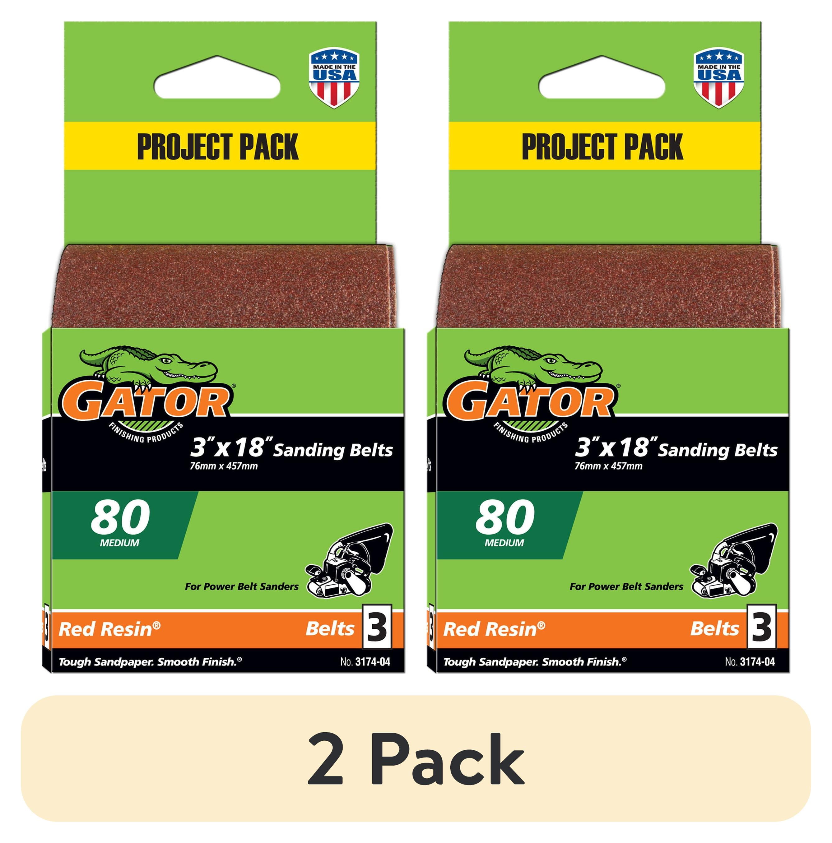 (2 pack) Gator 3-Inch x 18-Inch Red Resin Multi-Surface Sanding Belt 80 ...