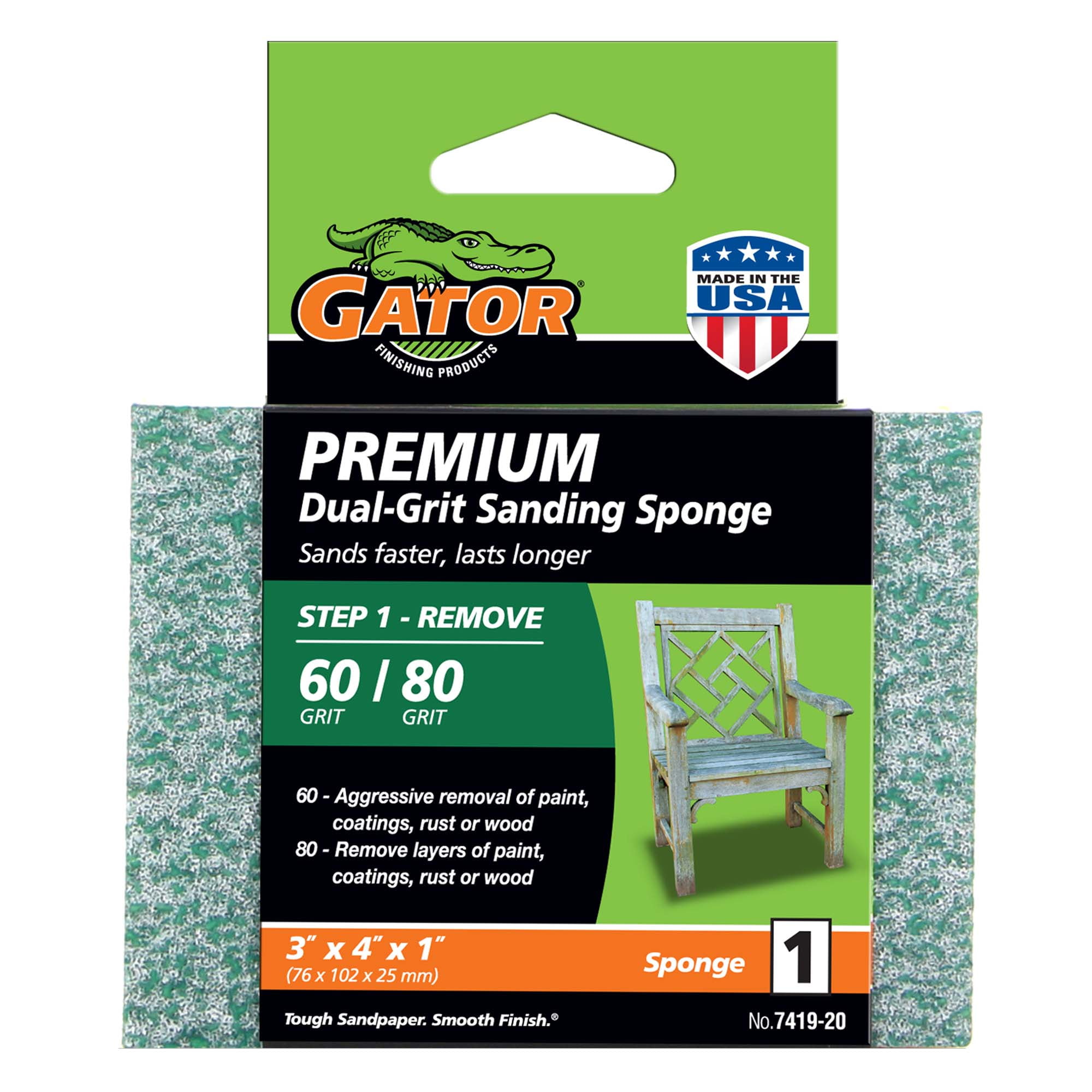 Gator 3"x 4"x 1"Premium Dual-Grit 60/80 Grit Sanding Sponge Block ...