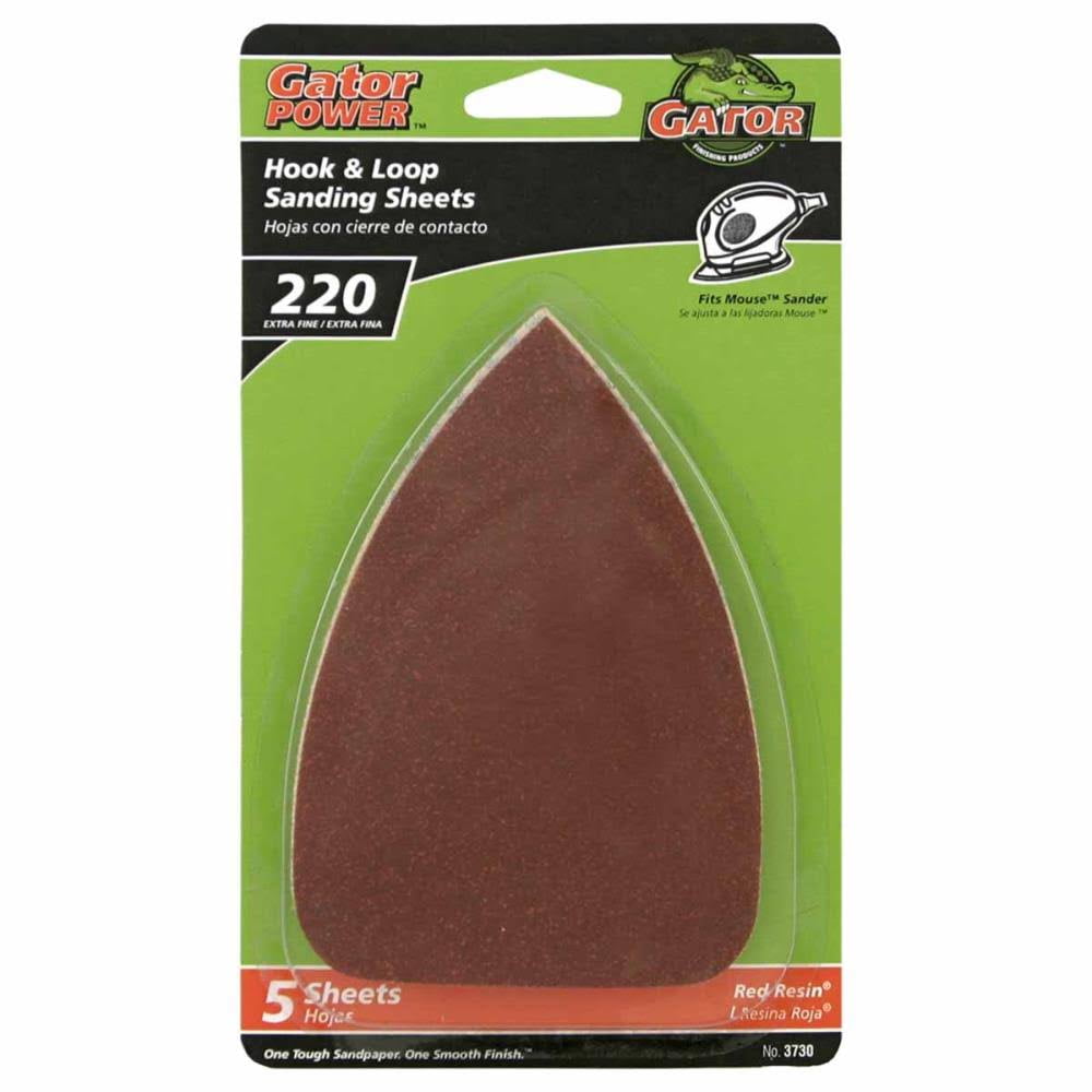 Gator 3730 Hook & Loop Detail Sanding Sheets, 220-Grit, 3.5" x 5", 5 ...