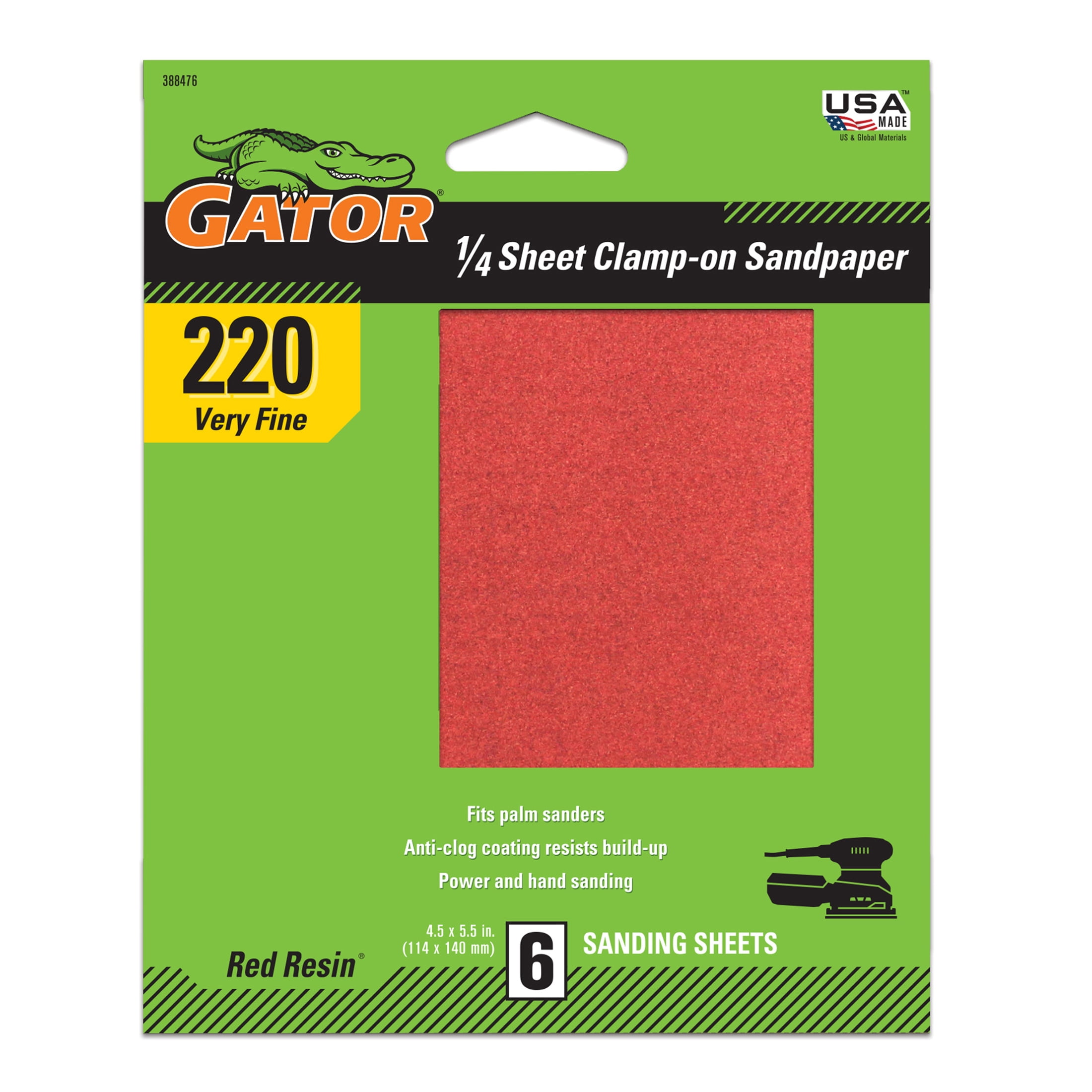 Gator 4.5-Inch x 5.5-Inch 220 Grit Red Resin Sandpaper, 6 pieces ...