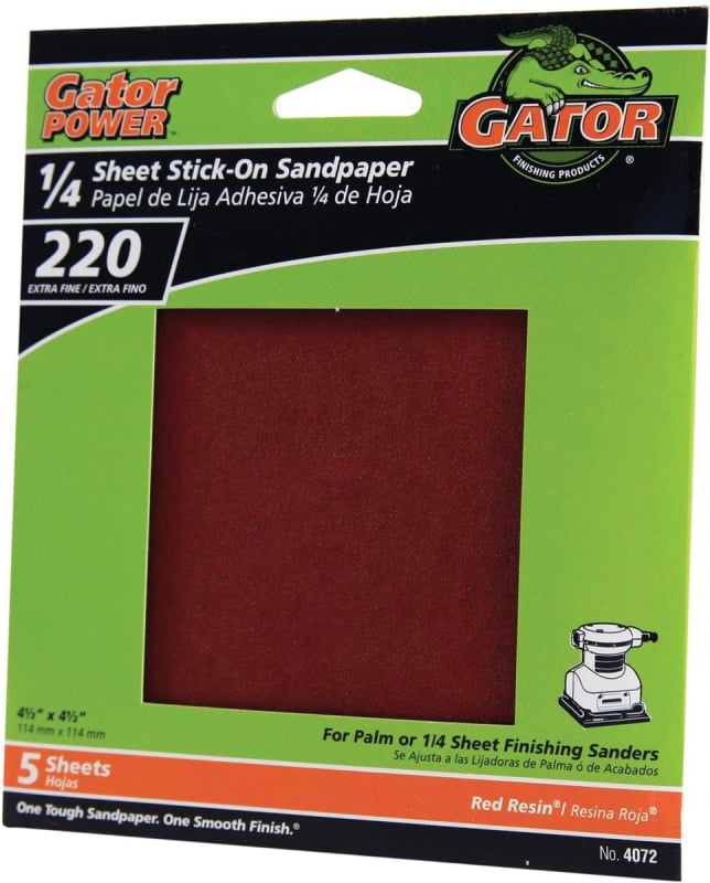 Gator 4072 Stick-On Sandpaper, 220 Grit, 4.5" x 4.5" - Walmart.com