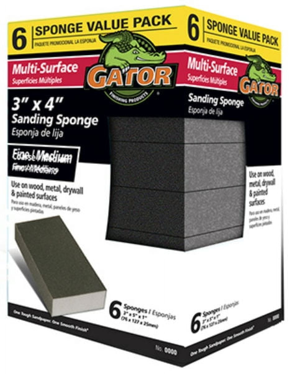 Gator 4199 Multi-Surface Sanding Sponge, Fine/Medium, 3" x 4", 6-Pack ...
