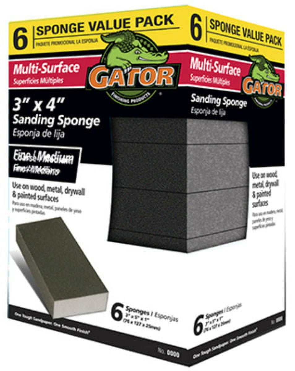 Gator 4200 Multi-Surface Sanding Sponge, Coarse/Medium, 3" x 4", 6-Pack ...