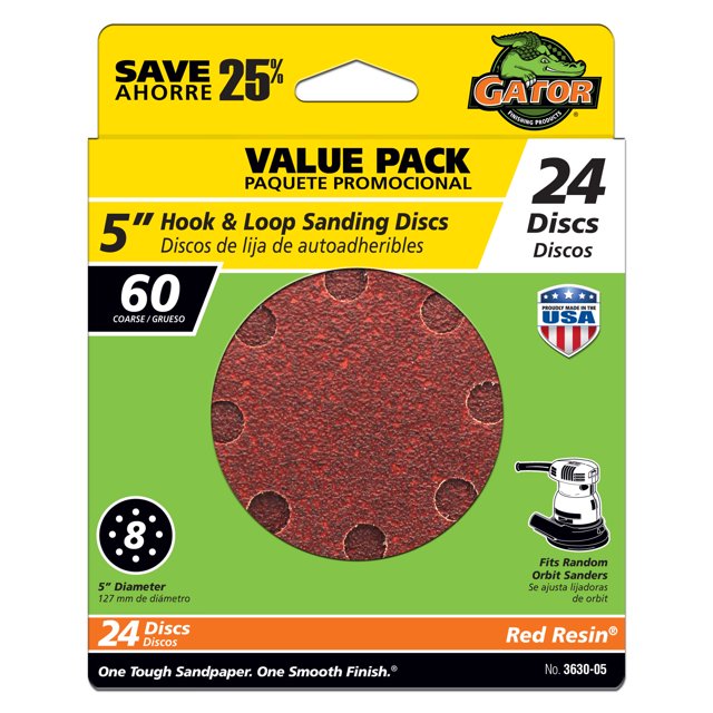 Gator 5" Hook & Loop Sanding Discs 60G 24-Pack - Walmart.com