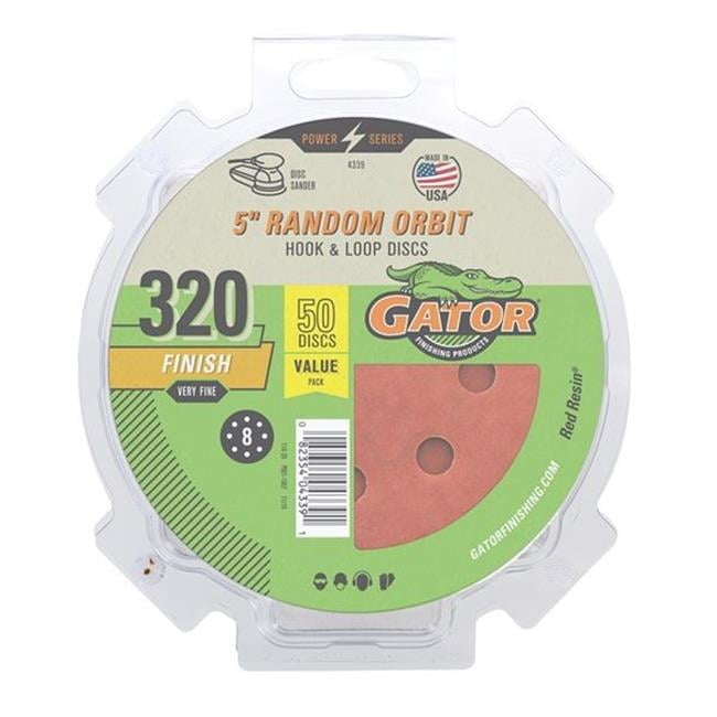 Gator 50-Pack 5" 320 Grit 8-Hole Hook and Loop Sanding Discs - Walmart.com