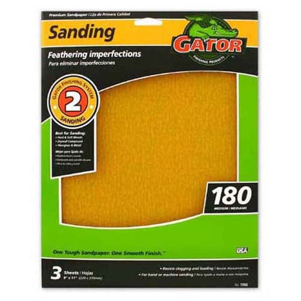 Gator 7265 Step-2 Premium Sanding Sheet, 180 Grit, 9" x 11", Each ...