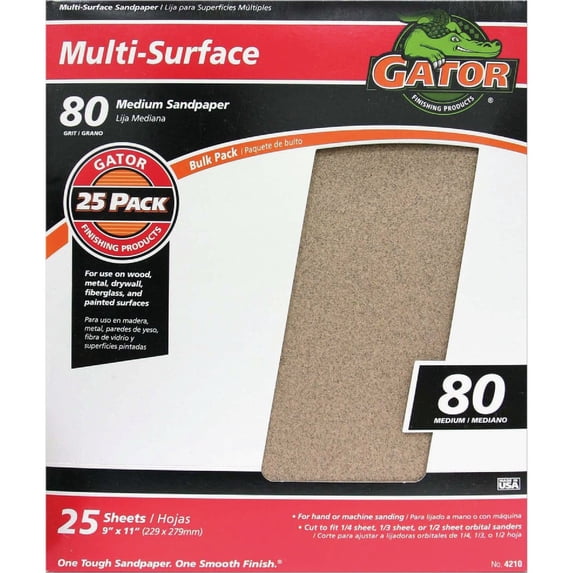 Gator 9" x 11" Multi-Surface Sanding Sheets, 80 Grit, 25 Pack - Walmart.com