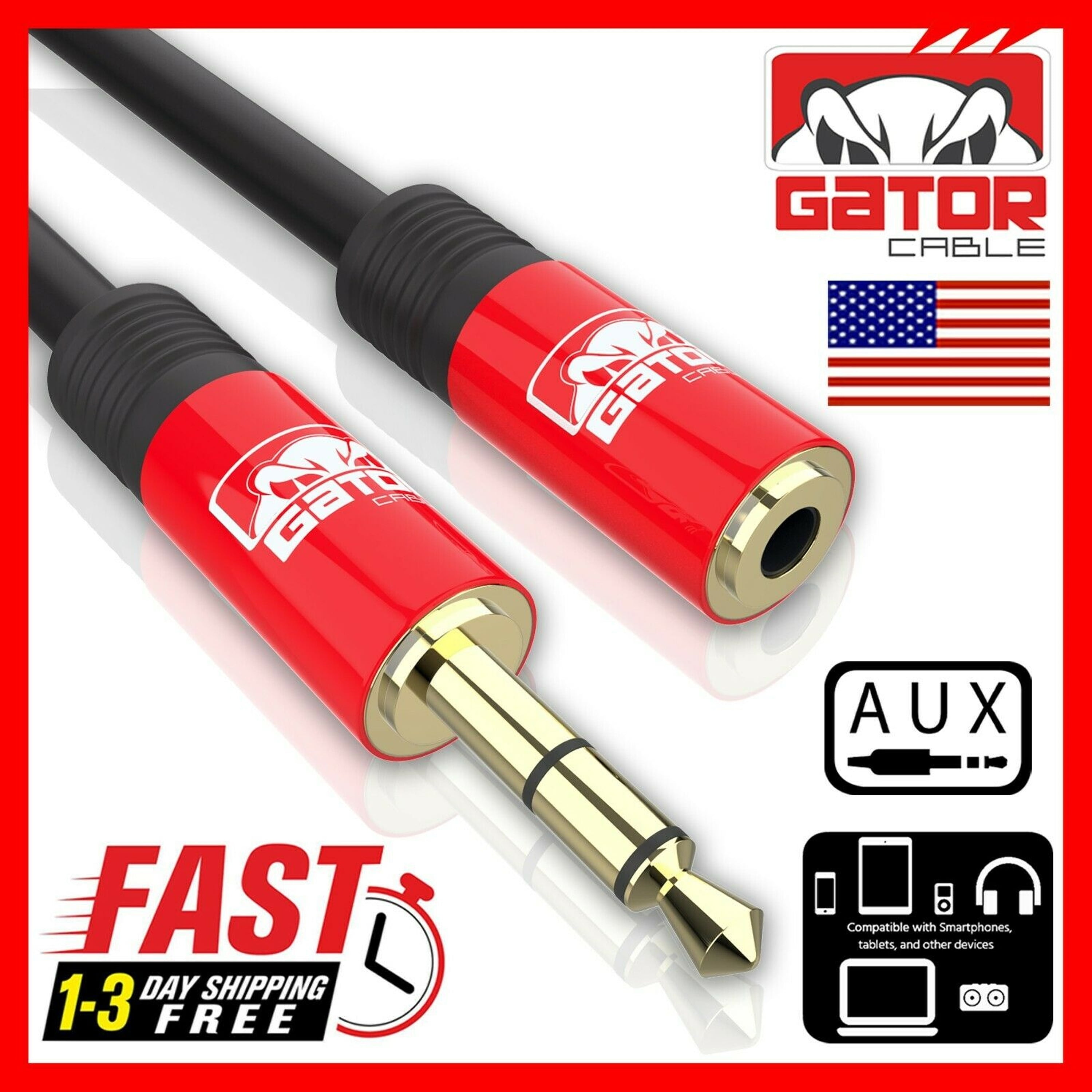 Gator Cable Heavy-Duty AUX Male-Female Extension - 6 FT - Gold Plated ...