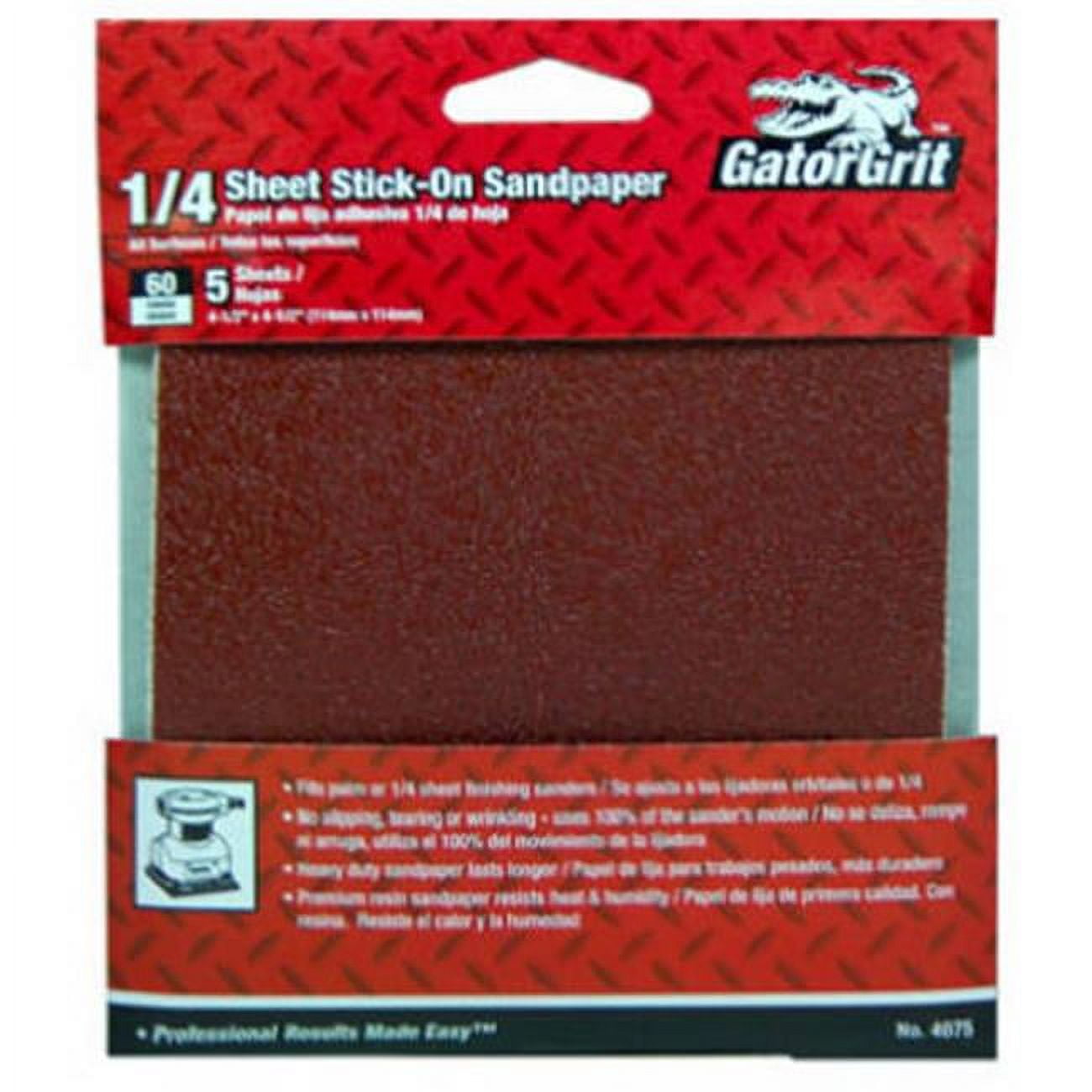 Ali Industries 4075 "Gatorgrit" 60-Grit Power Sanding Sheet 1/4", Pk/5 ...
