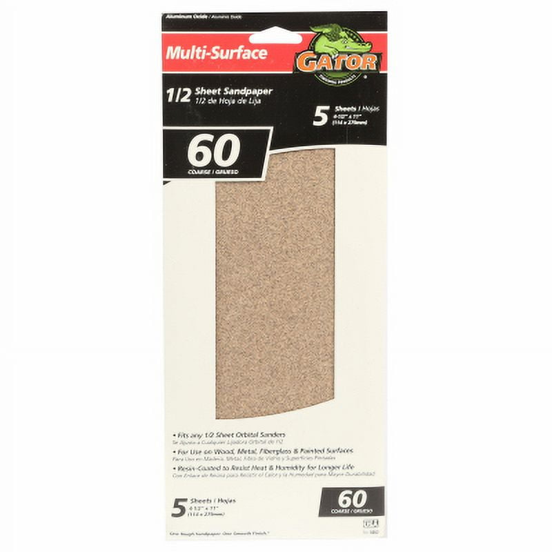 Gator Grit 5 Pack 4-1/2" x 11" Coarse 60 Grit Sandpaper Pre-Cut, Each ...