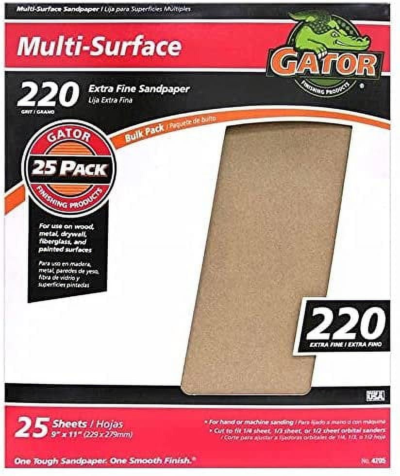Gator Grit Sandpaper Sheets 220 Grit Extra Fine Oxide Aluminum ...
