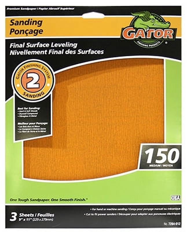 Gator Premium EZ123 3 Pack 9" x 11" 150 Grit Sandpaper Sheet, Each ...