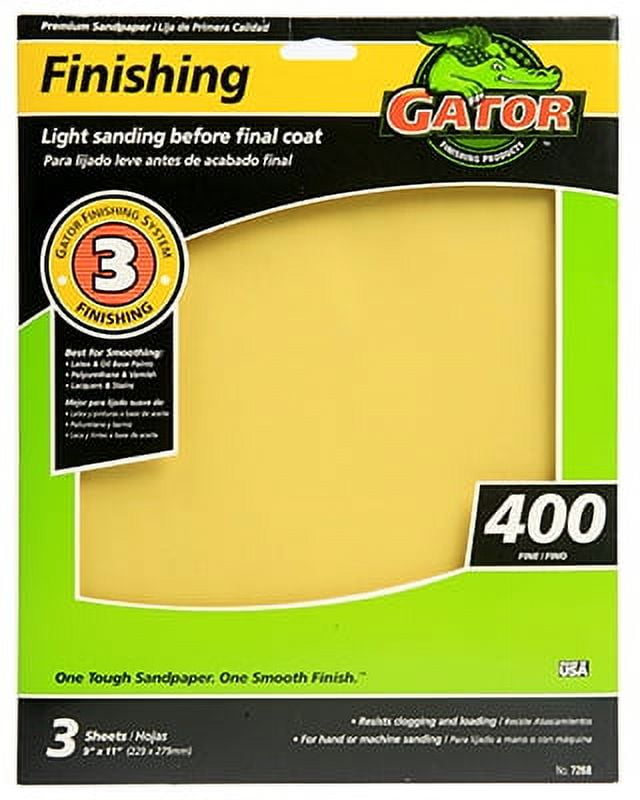 Gator Premium EZ123 3 Pack 9" x 11" 400 Grit Sandpaper Sheet, Each ...