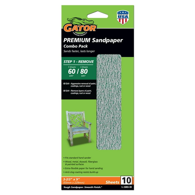 Gator Premium Sanding Sheet 60/80 Grit, 10 Pack - Walmart.com