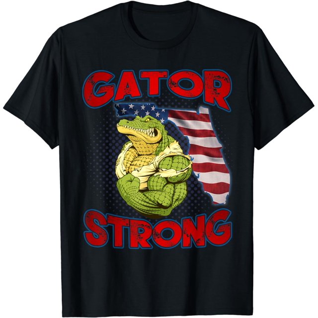 Gator Strong Florida State Gator American Flag Florida Map T-Shirt ...