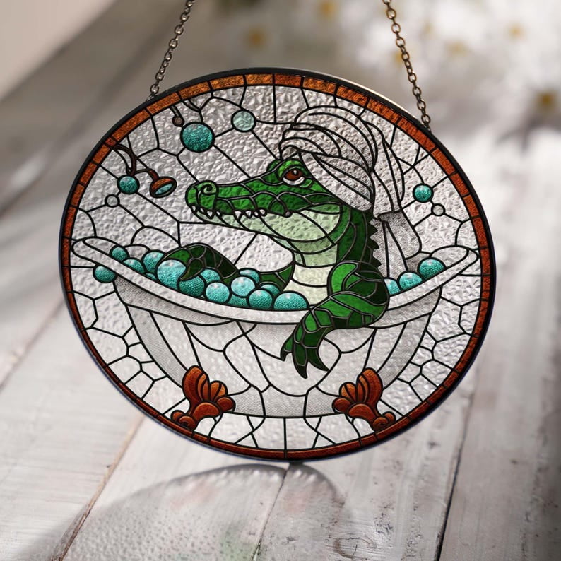 Gator in bath tub GLASS Suncatcher Hanging, Funny Alligator, Alligator ...