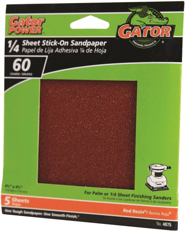 Gator® 4075 Aluminum Oxide 1/4 Sheet Stick-On Sandpaper, 60-Grit, 4.5 ...