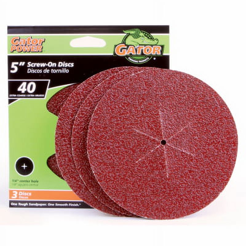 GatorGrit 3 Pack 5" x 1/4" Extra Coarse 40 Grit Sanding Disc, Each ...
