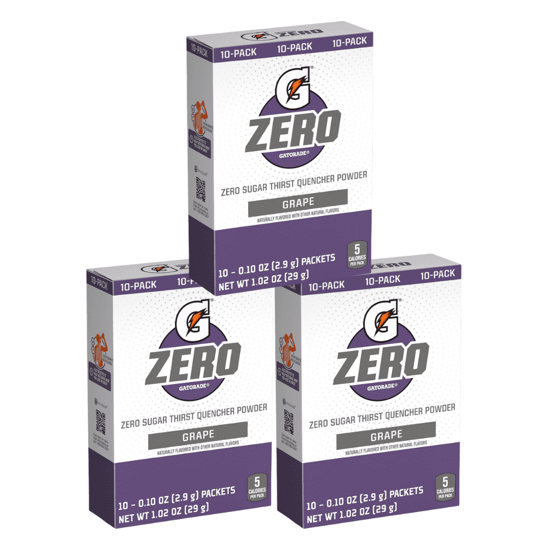 Gatorade G Zero Powder, Grape, Caffeine-Free, 3 Boxes (30 Packets), 30g ...