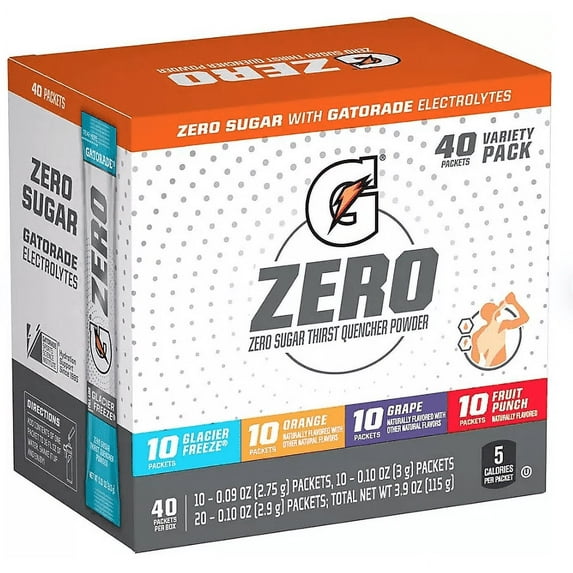 Gatorade Zero Powder Variety Pack 40 pk with Electrolytes, Hydration, 4 ...