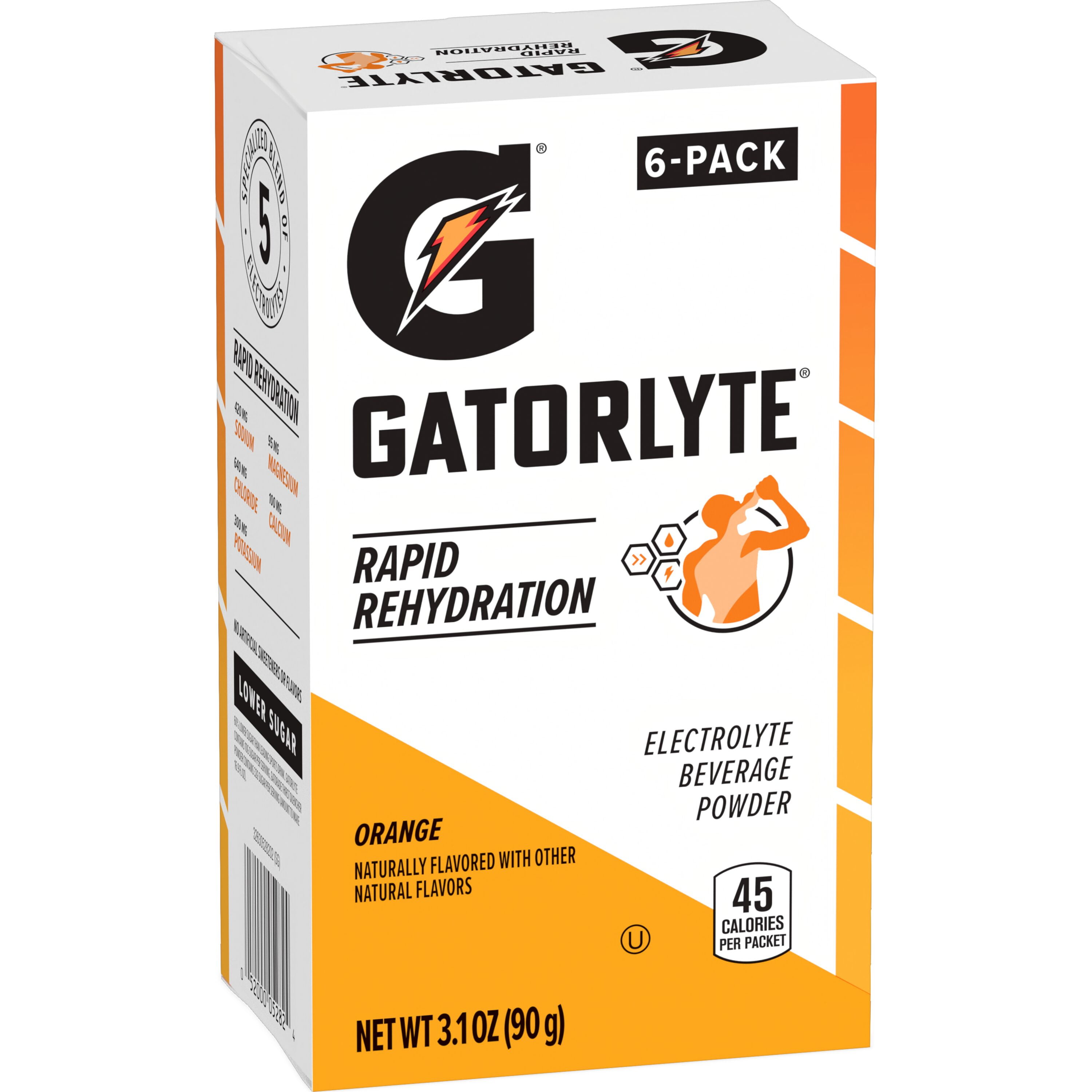 Gatorade Gatorlyte Rapid Rehydration Powder, Orange, 0.52 oz, 6 Pack ...