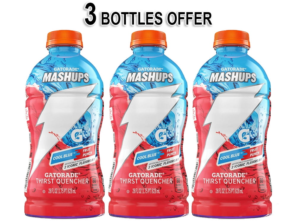Gatorade Thirst Quencher Mashup Cool Blue Fruit Punch, 28 fl oz, (3 ...