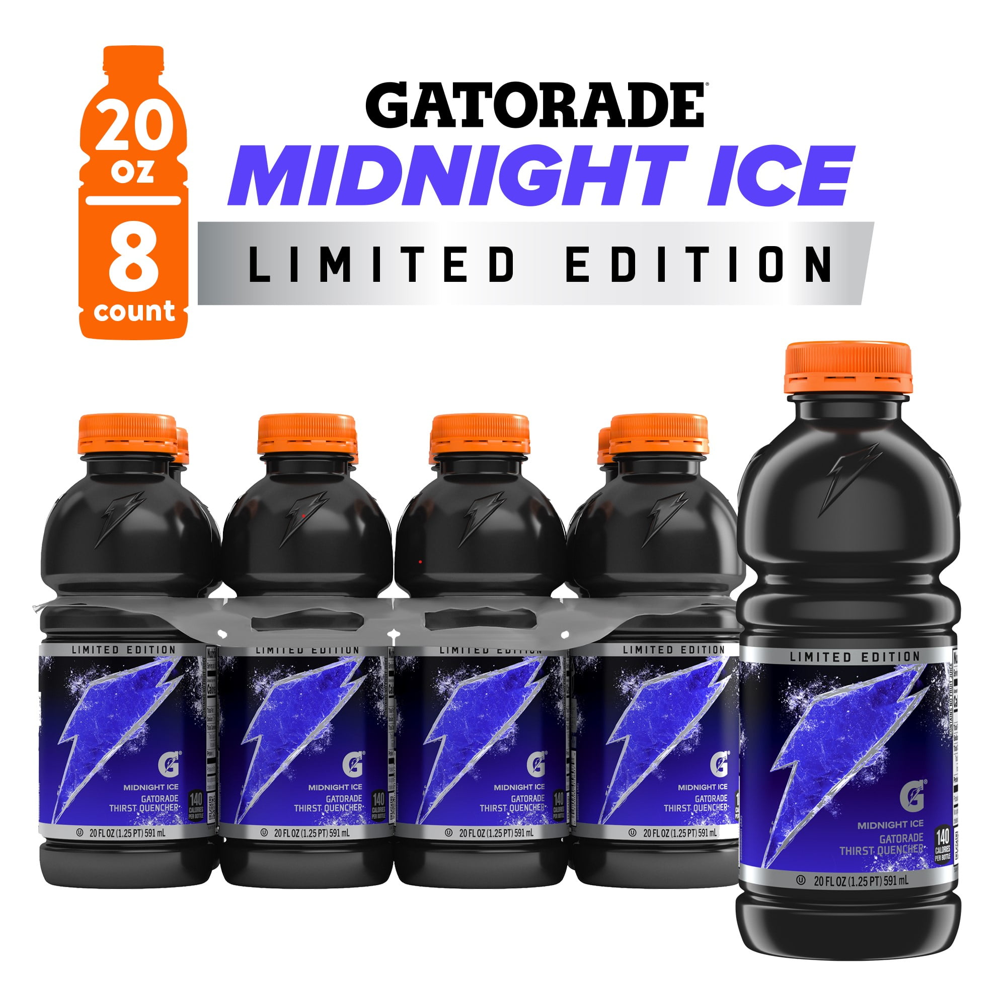 Gatorade Thirst Quencher Midnight Ice 20 Fl Oz, 8 Count - Walmart.com