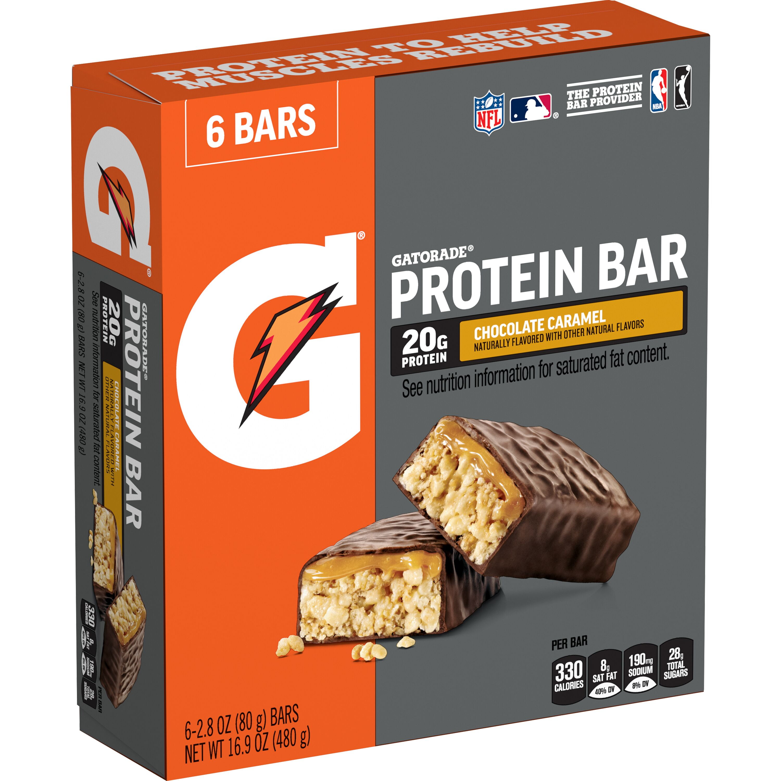 Gatorade Whey Protein Recover Bar, Chocolate Caramel, 20g Protein, 6 Ct ...