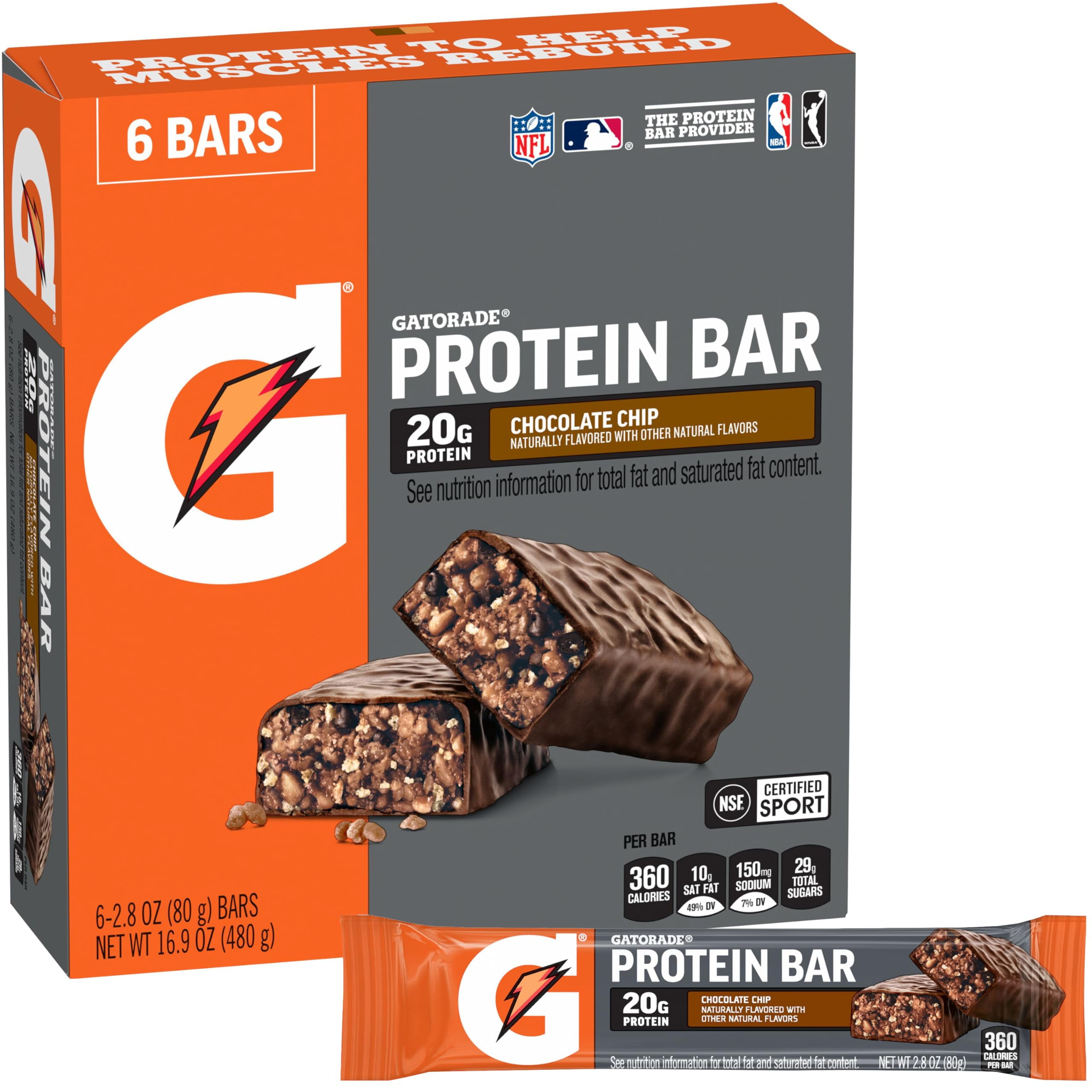 Gatorade Whey Protein Recover Bars Chocolate Chip, 2.8 Oz, 6 Ct ...