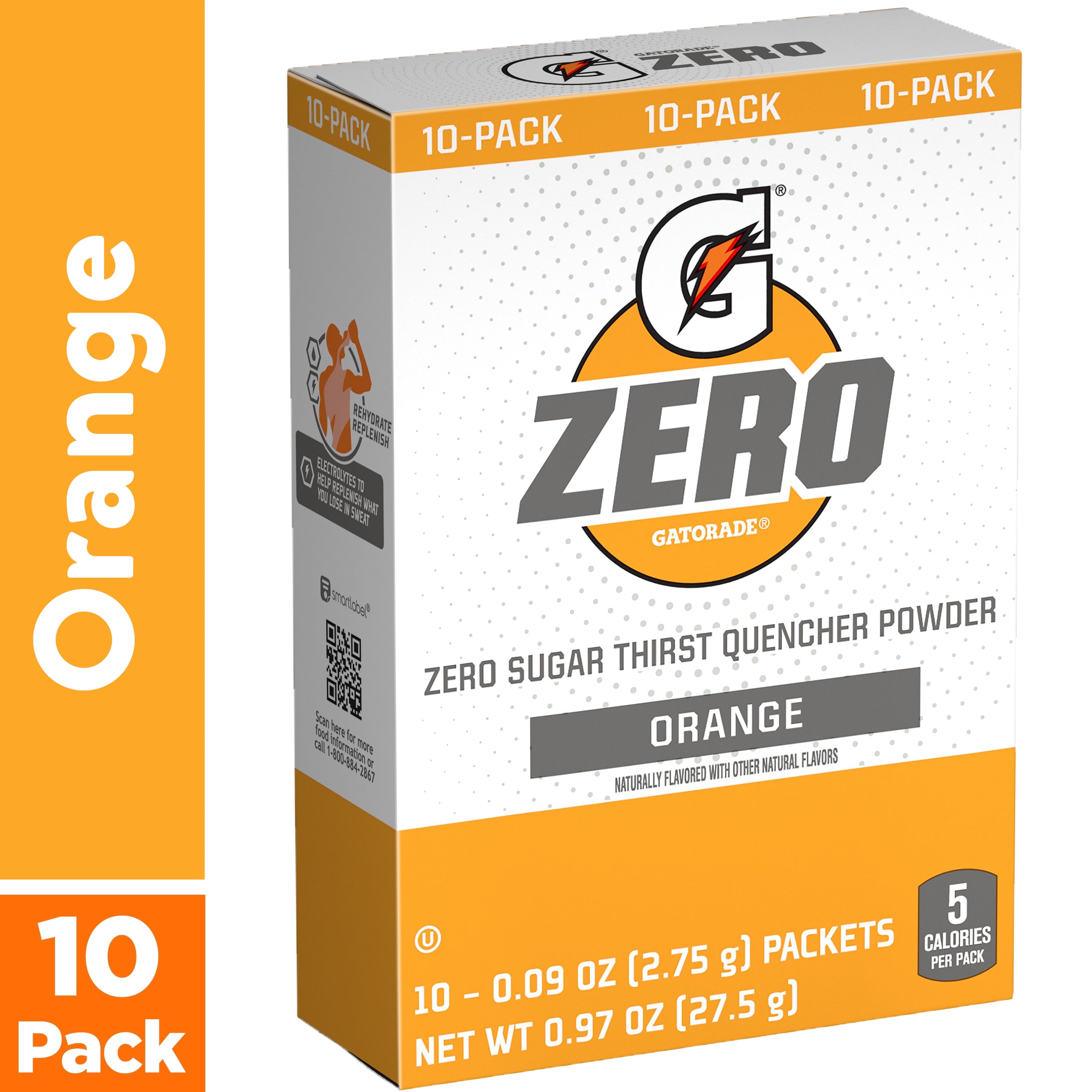 Gatorade G Zero Sugar Orange Sports Drink Mix Powder, 10 Count Packets ...