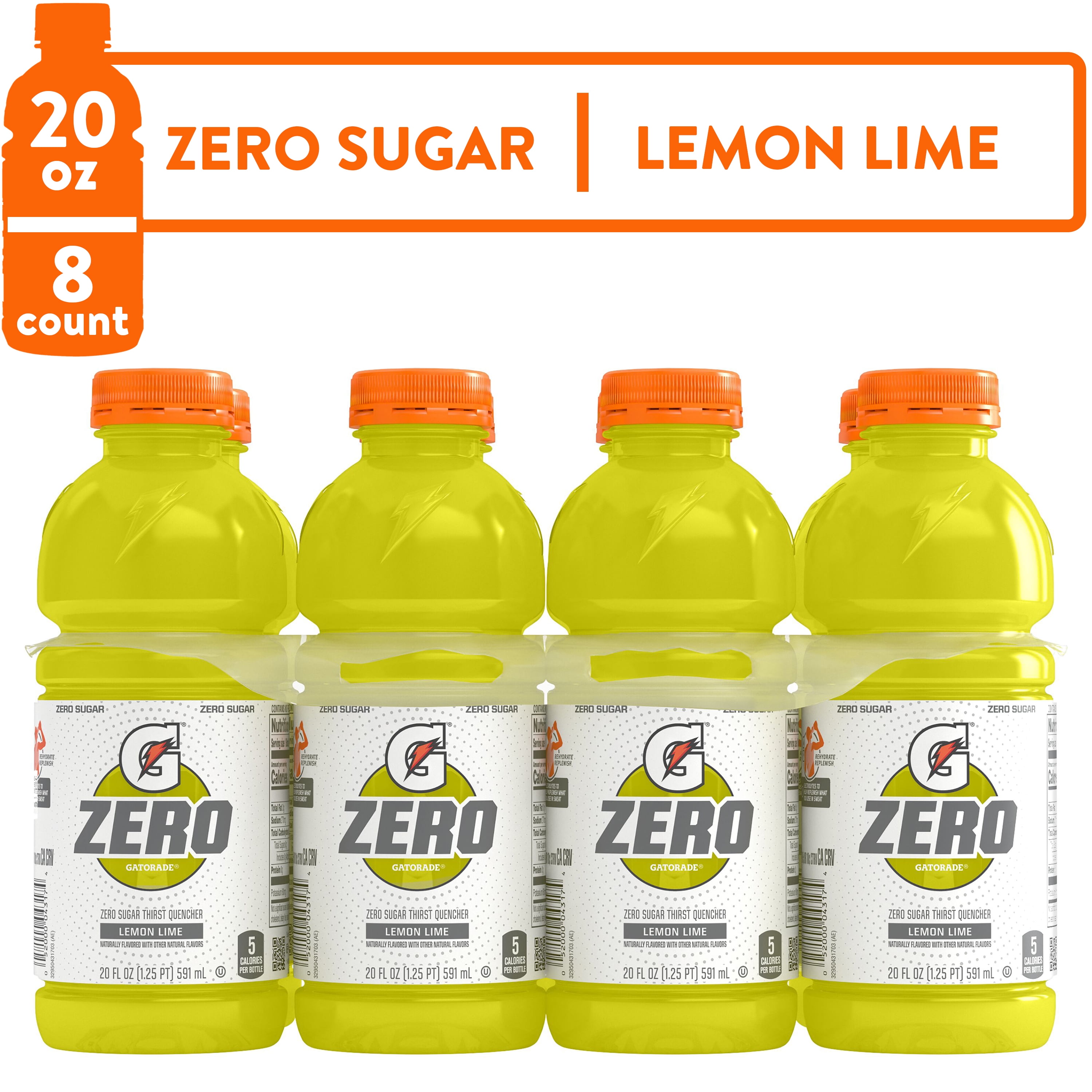Gatorade Zero Sugar Thirst Quencher Lemon Lime Sports Drinks 20 Fl Oz 8 Count Bottles