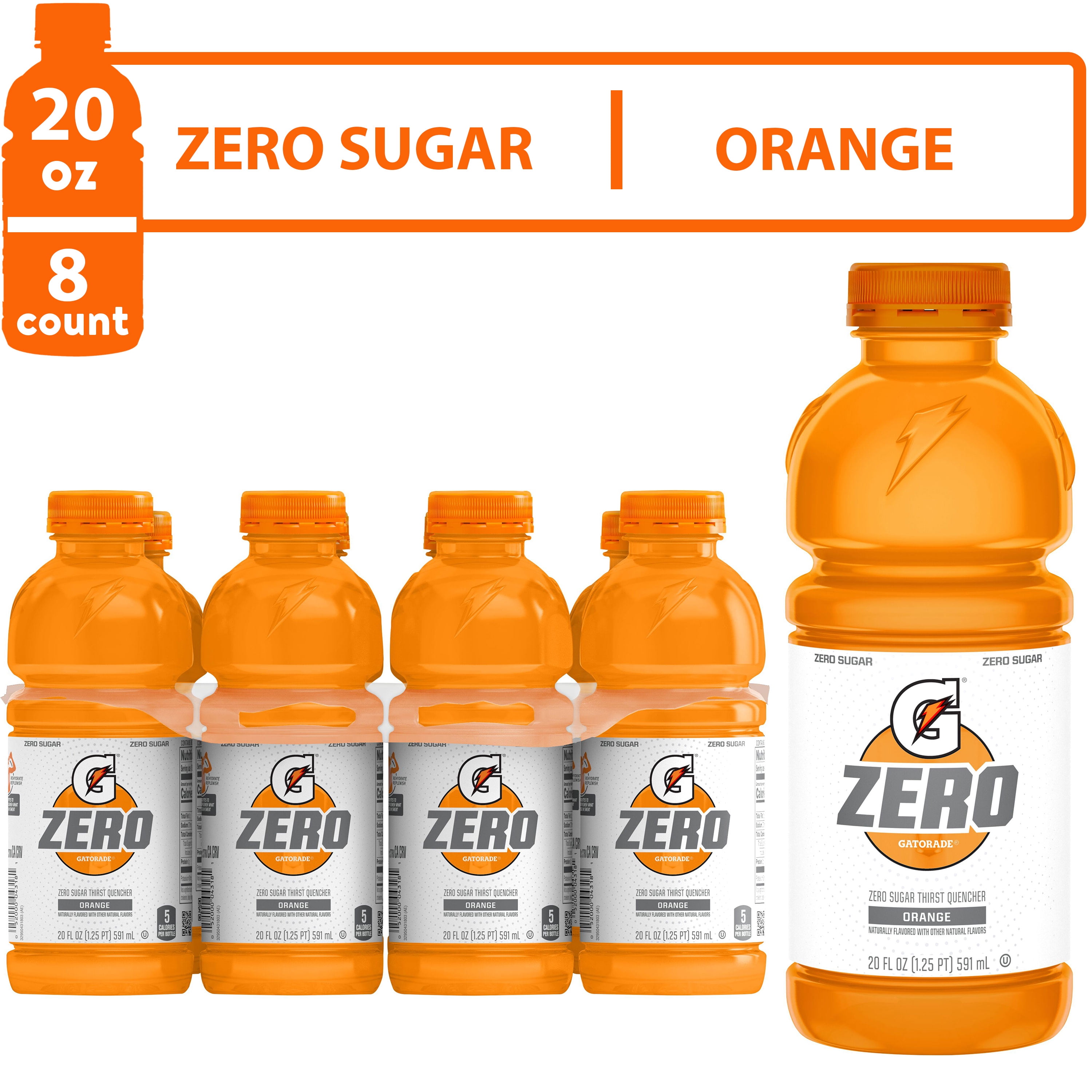 Gatorade Zero Hydration Drink, Orange Flavor, 20 oz Bottles, 8 Pack ...