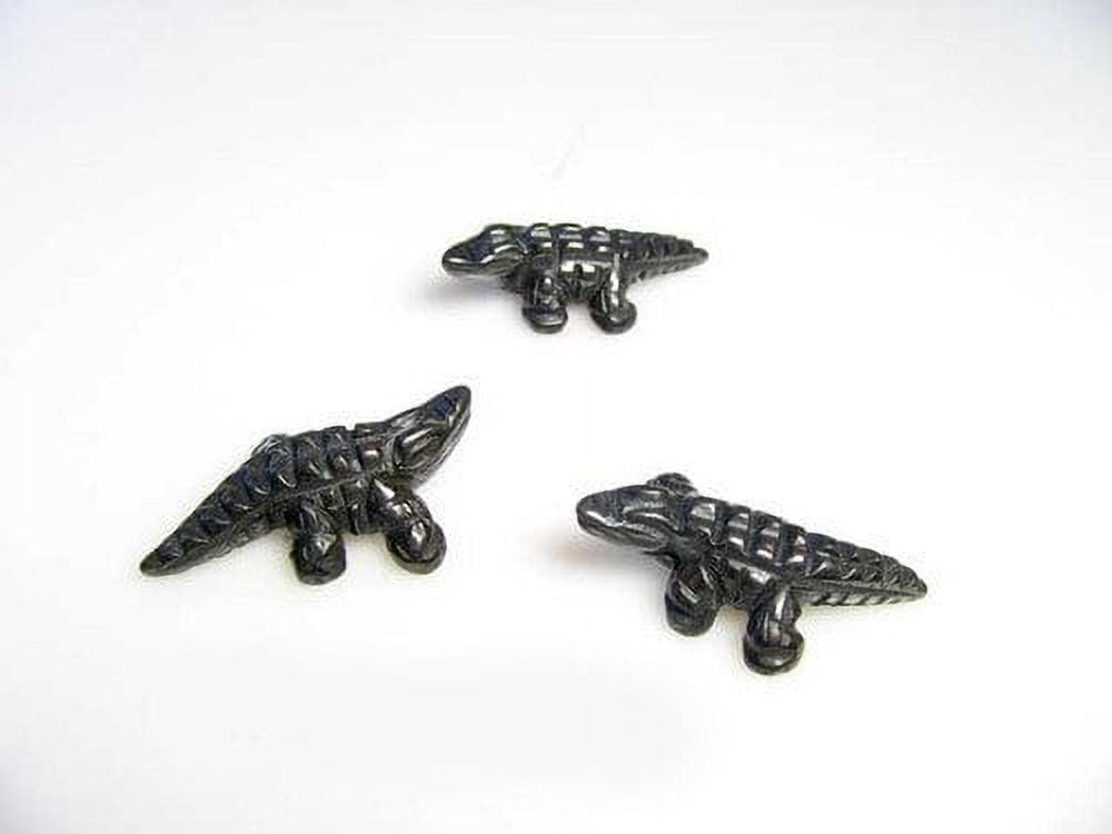 Gators 2 Carved Hematite Alligator Animal Beads | 28x14x7mm | Silver ...