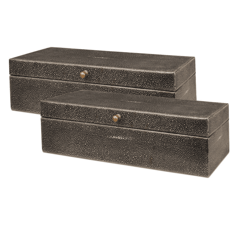 Gatsburg Shagreen Box Set of 2 – Antique Grey Leather Decorative ...