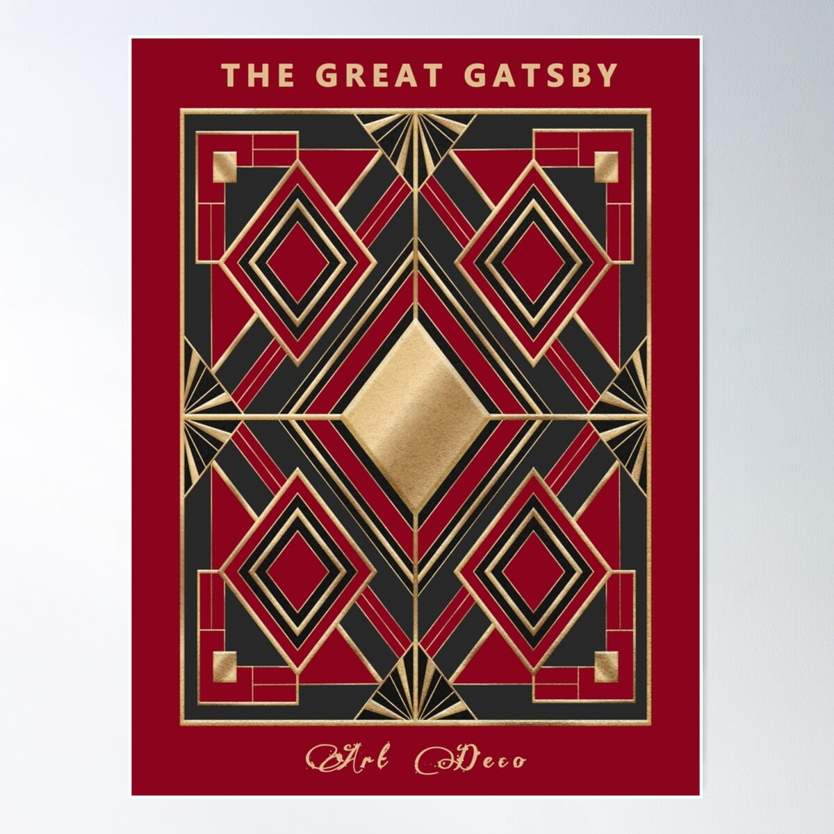 Gatsby Art Deco Maroon And Gold Geometric Abstract Patterns Poster Wall ...