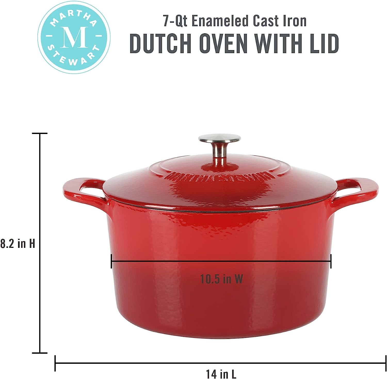 Gatwick QT Enamel Cast Iron Dutch Oven, Red Ombre - Walmart.com