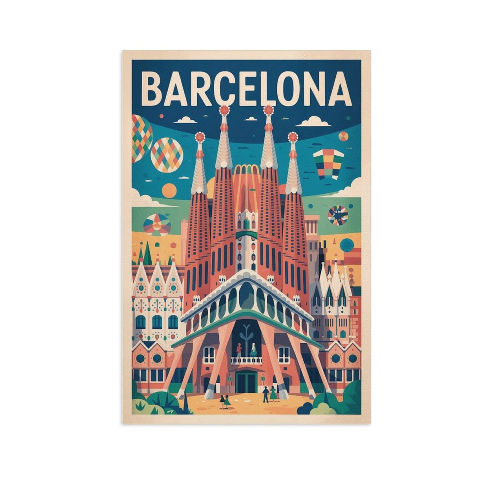 Gaudí Architecture Classic Poster Retro Barcelona Cityscape with ...