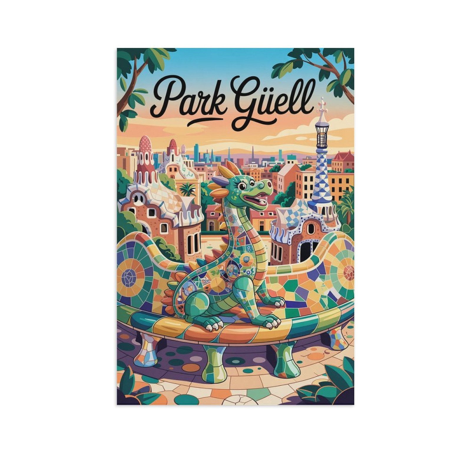 Gaudí’s Barcelona Retro Poster Vintage City Tourism Wall Art with ...