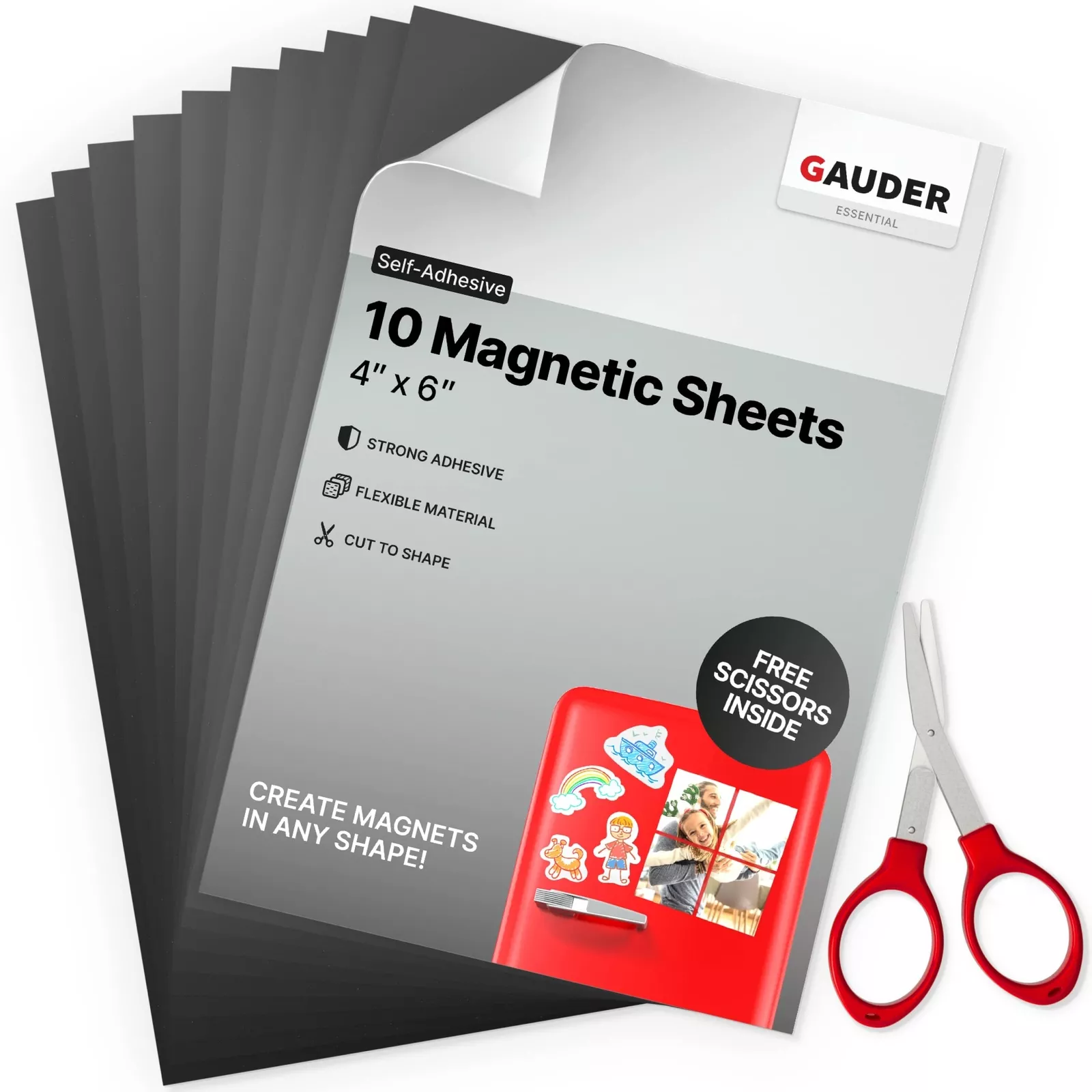 Gauder Magnetic Sheets With Adhesive Backing (4” X 6”) | Black Magnetic ...