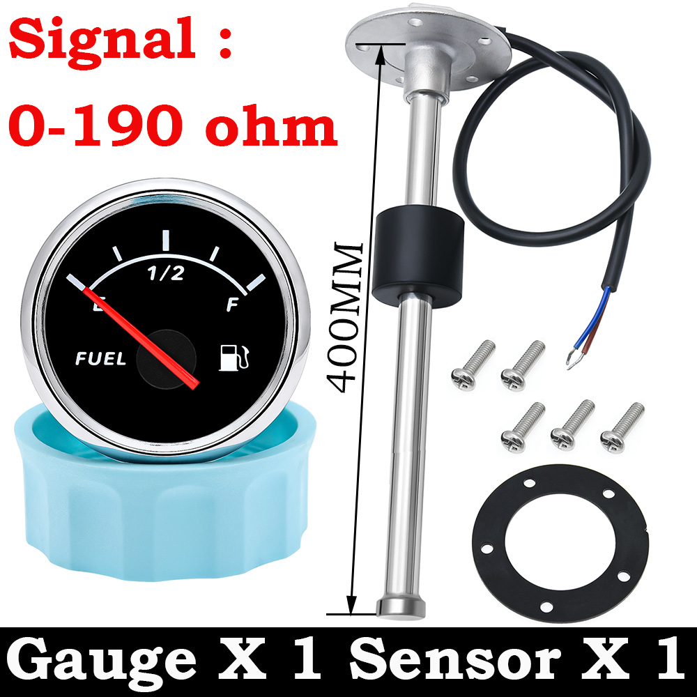 Gauge x 400MM Sensor - 52MM Fuel Gauge with Red Backlight Stainless Steel Fuel Level Sensor 0 ...