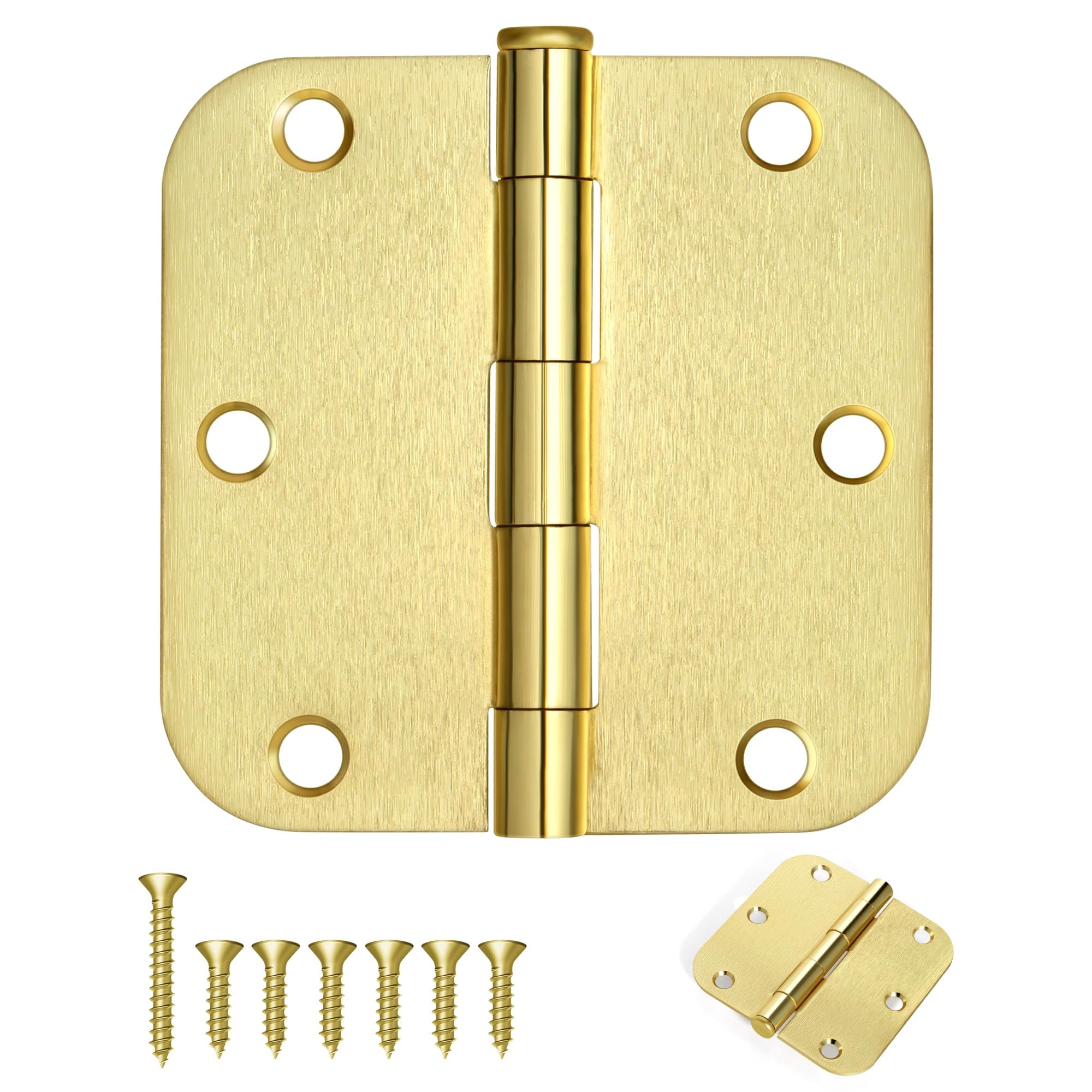 Gaurqiah 3 Pack Rounded Noiseless Door Hinges 3.5 Inch Removable Pin ...