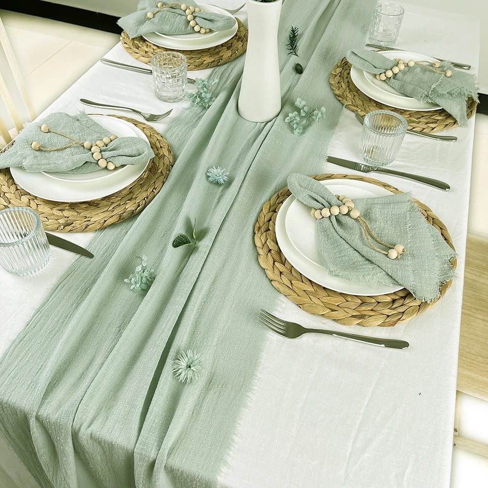 Gauze Cotton Wedding Table Runner Sage Retro Burr Texture Dining ...