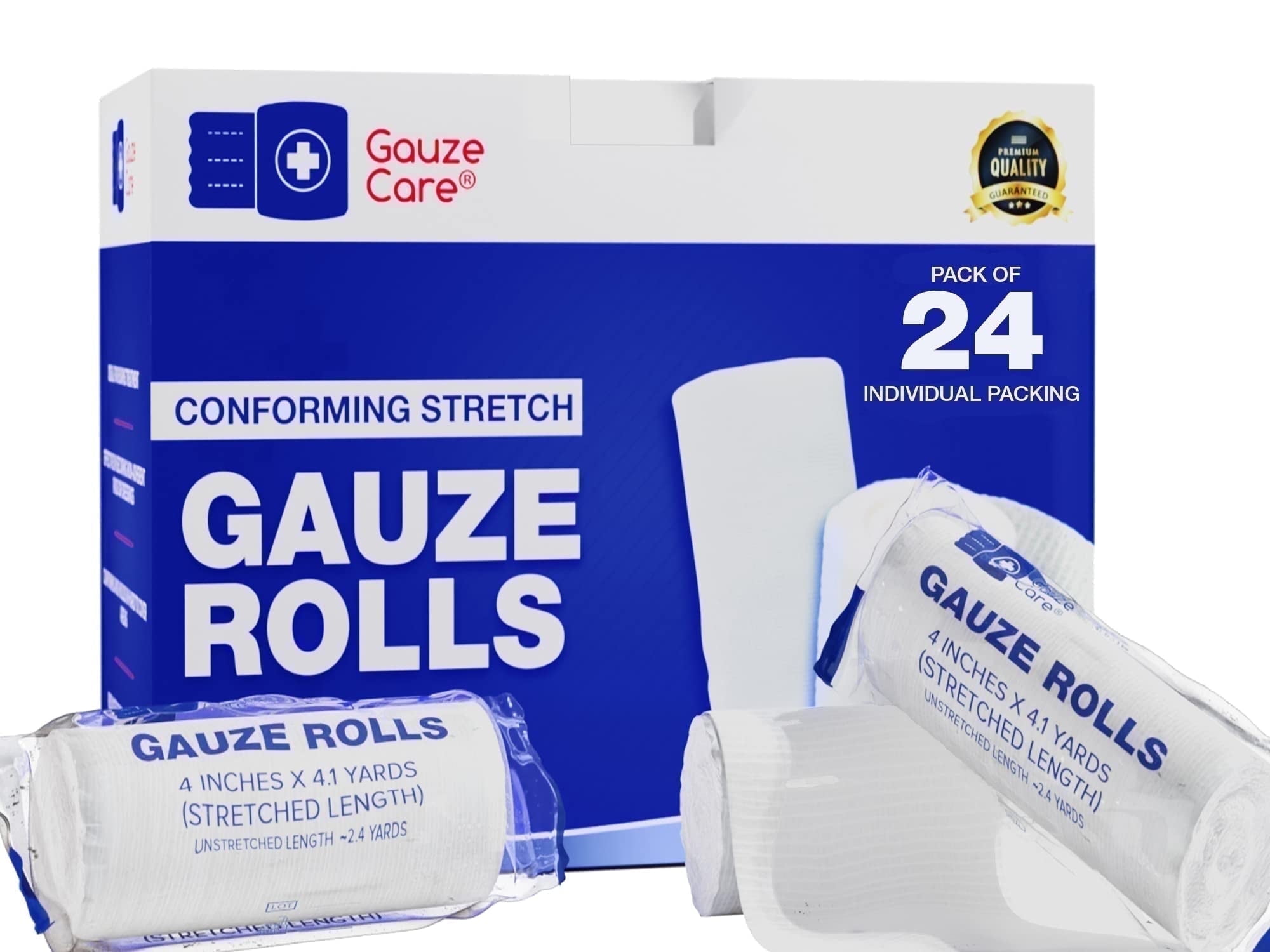 Gauze Rolls 24-Pack – 4" x 4.1 yd, Lint and Latex-Free, Conforming ...