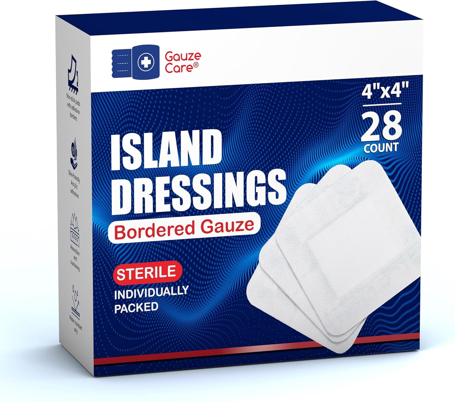 GauzeCare Island Dressing 4x4 inch 28 Pcs| Individually Packed Sterile ...