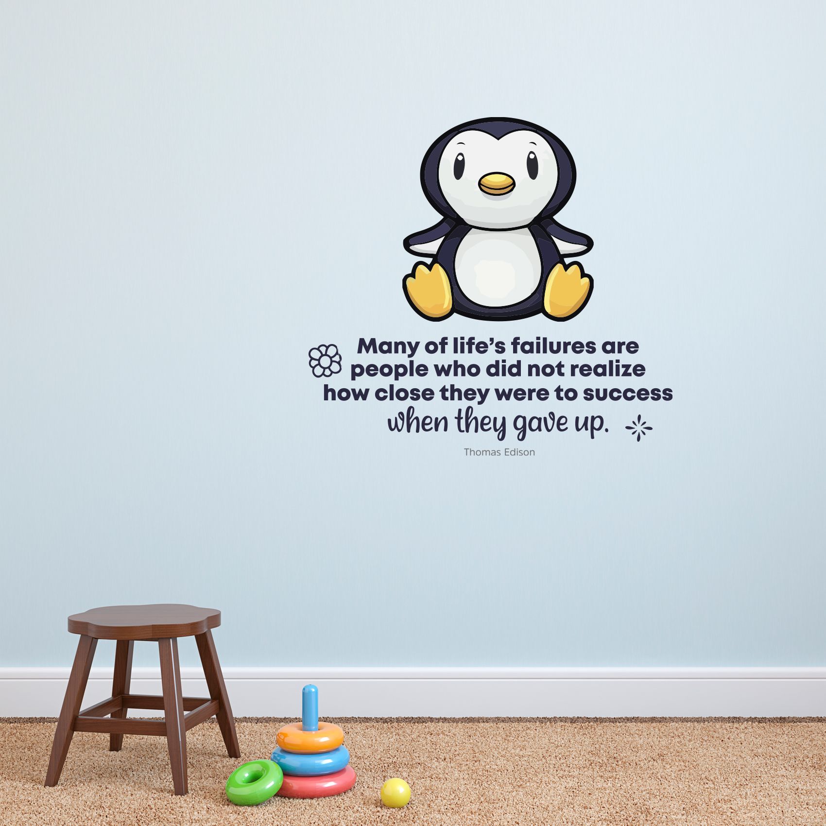 Gave Up Cute Penguin Life Quote Cartoon Quotes Decors Wall Sticker Art ...