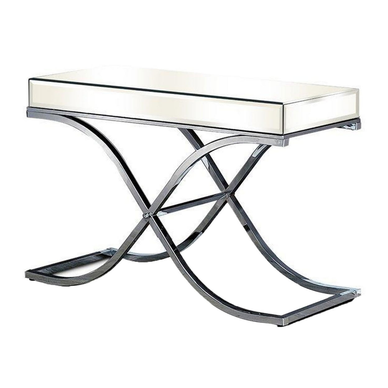 Gavin 48 Inch Sofa Console Table Mirrored Panels Crossed Frame Chrome ...